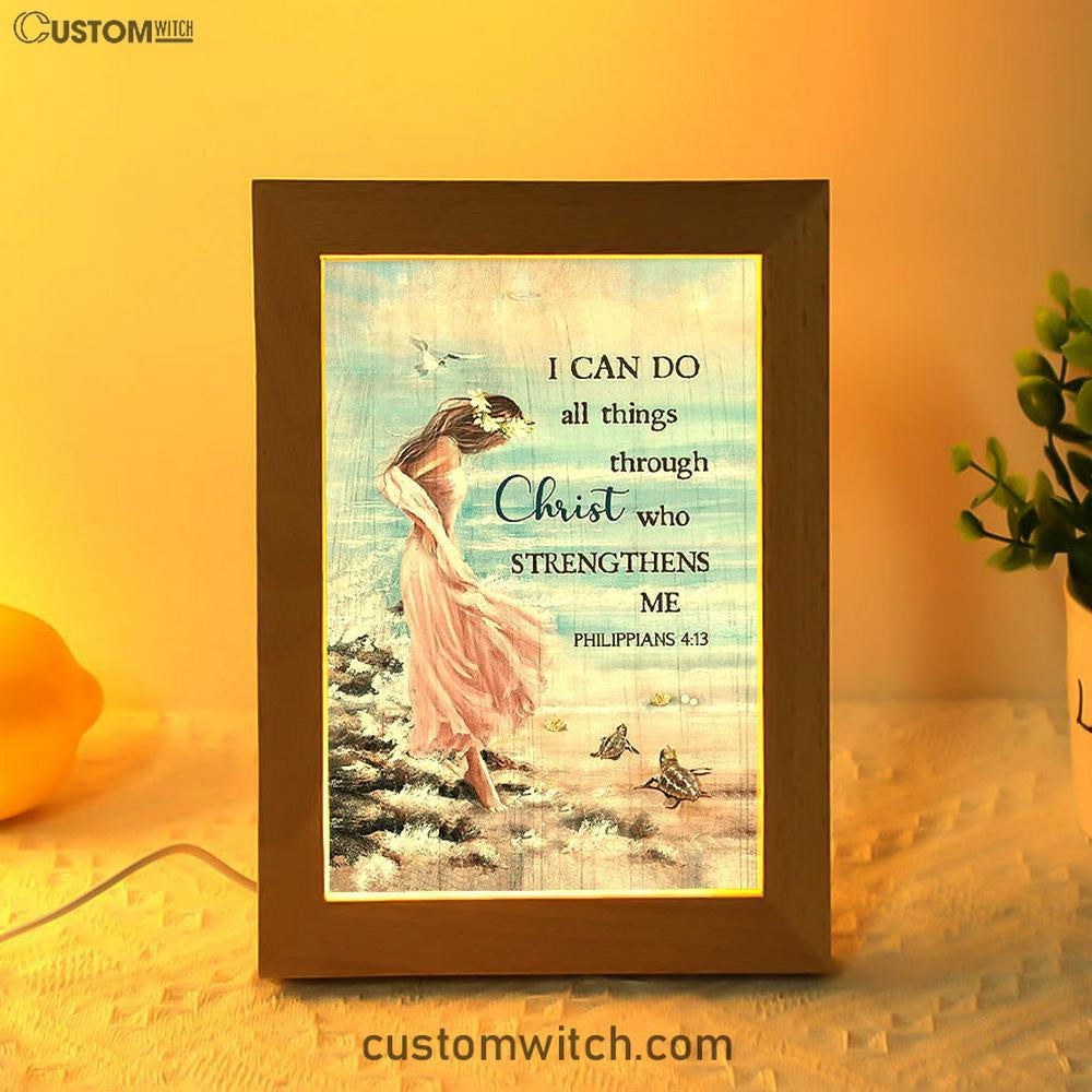 Girl In The Beach Turtle Blue Beach Frame Lamp - I Can Do All Things T – Customwitch