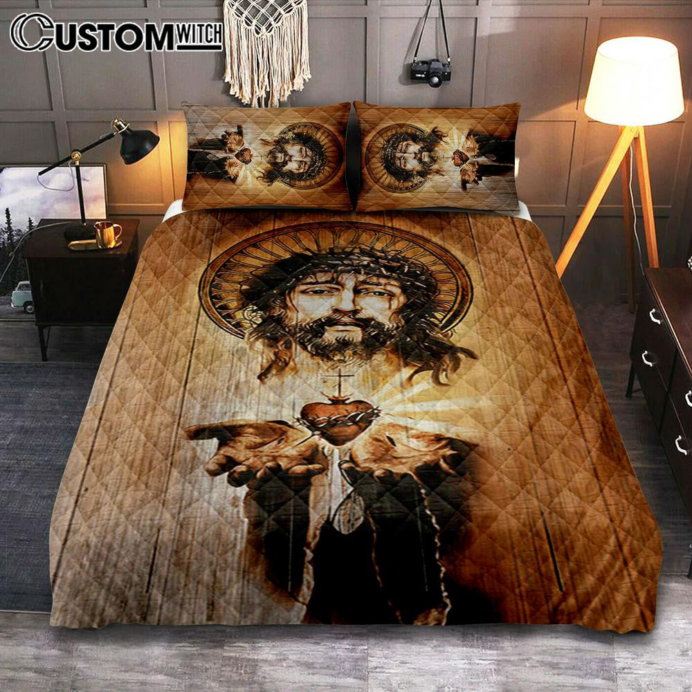 Heart Jesus Face Crown Of Thorn Jesus Quilt Bedding Set Bedroom - Chri – Customwitch
