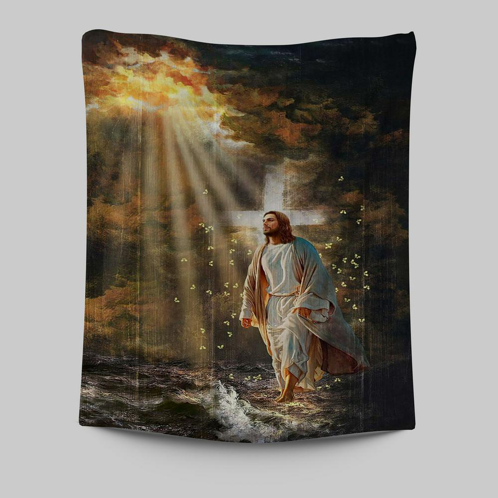 Jesus Walking On Water Yellow Butterfly Tapestry Art - Christian Art - – Customwitch