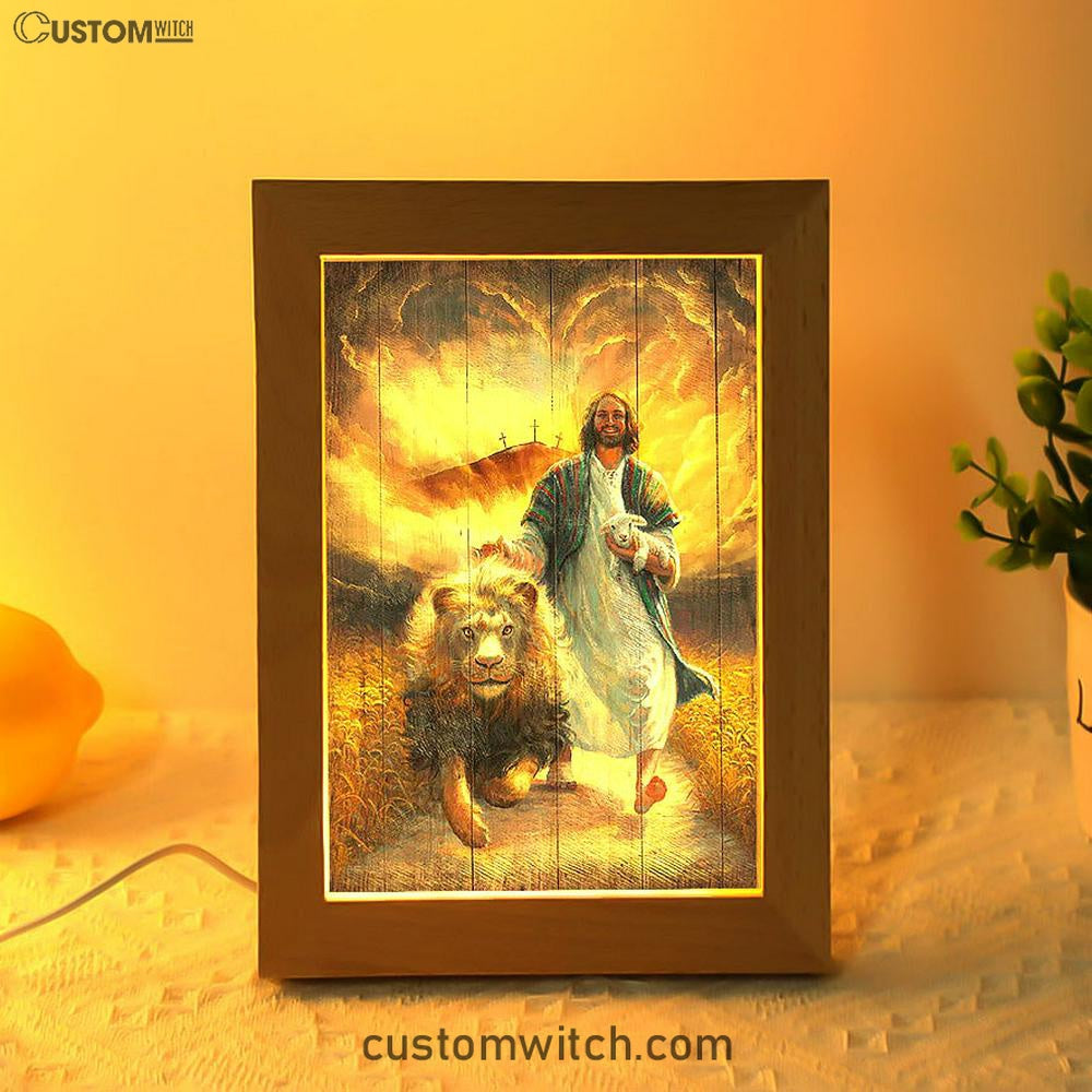 Jesus Walking With Lamb And Lion Frame Lamp Art - Christian Art - Bibl – Customwitch