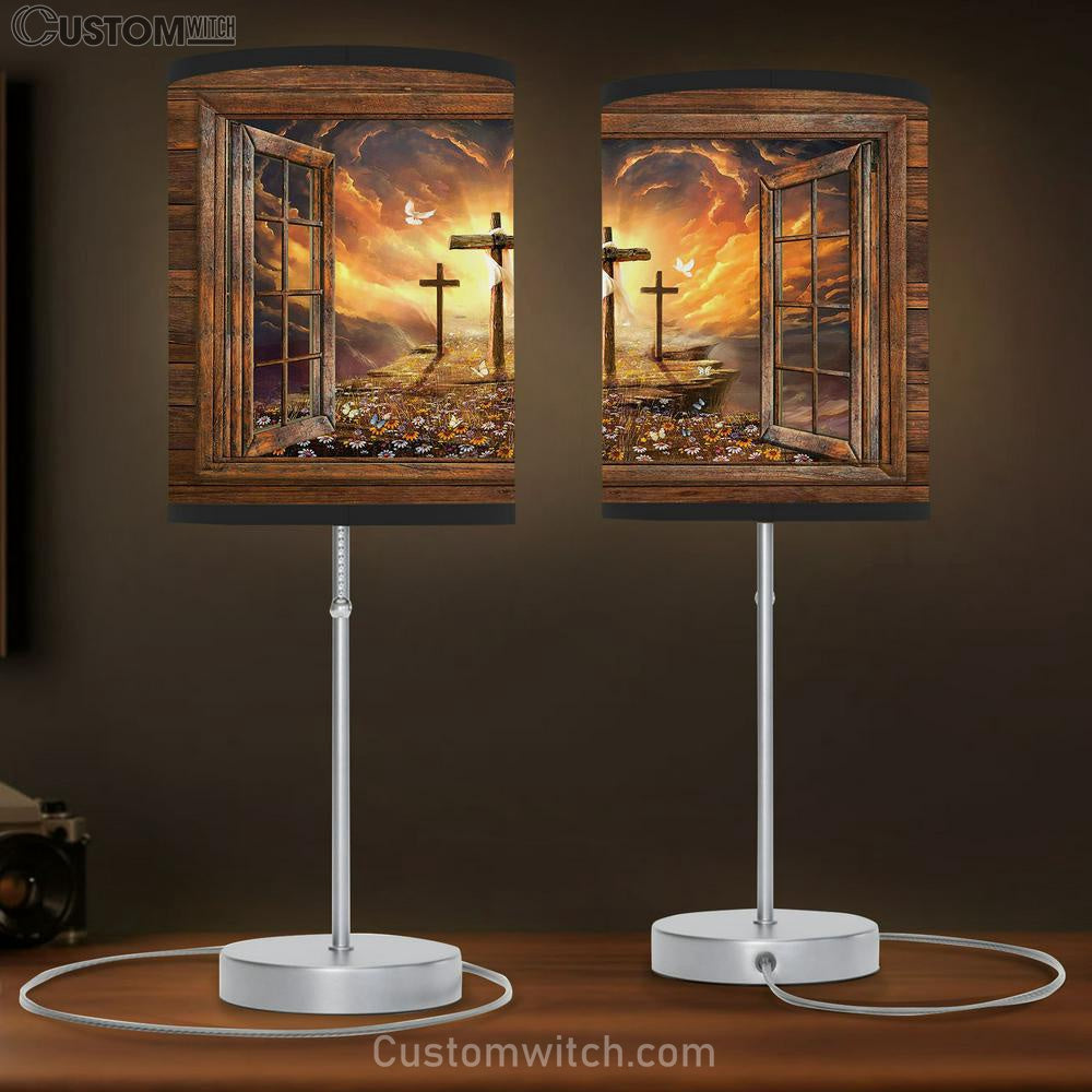 The Three Crosses Path To Heaven Sunset Table Lamp Art - Bible Verse L – Customwitch