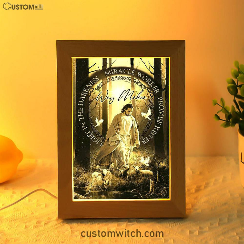 Way Maker Jesus & Lambs Frame Lamp Art - Jesus Frame Lamp Pictures - C – Customwitch