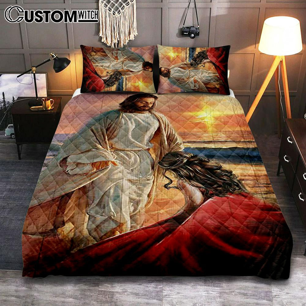 Beautiful Sunset Kneeling Before God Quilt Bedding Set Art - Bible Ver ...