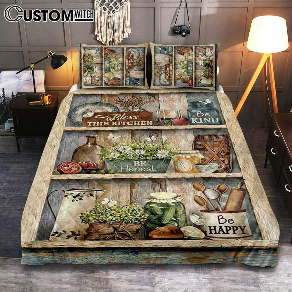 Bless This Kitchen Be Happy Quilt Bedding Set Art - Bible Verse Bedroo ...