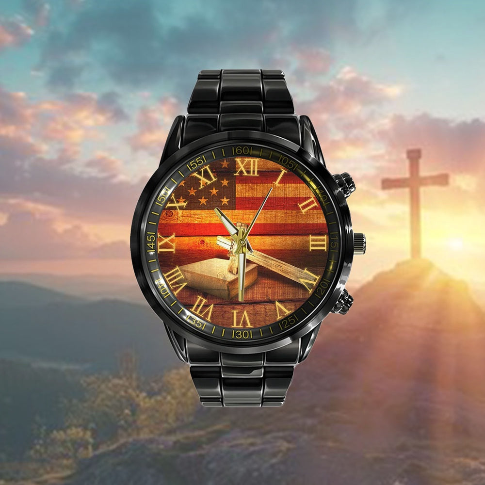 Christian Watch, American Flag Watch Cross On Bible Christian Watch ...