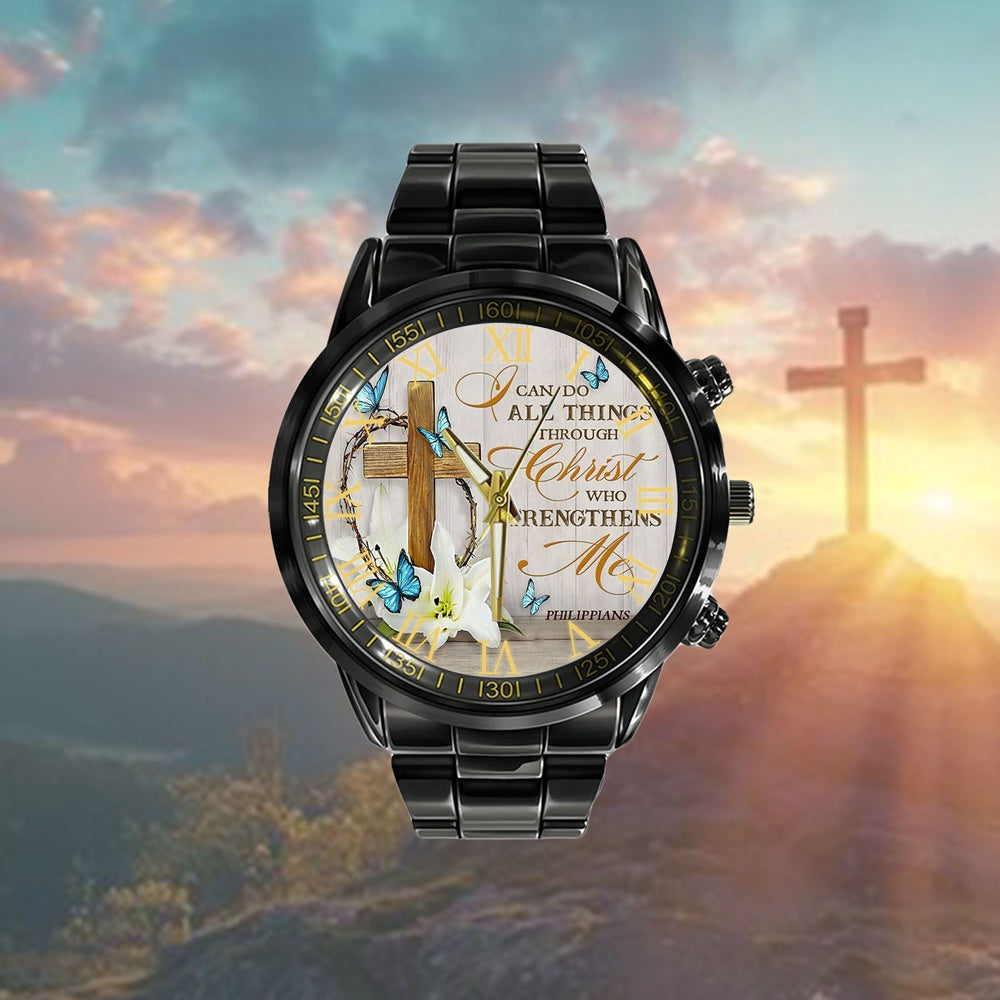 Christian Watch, Wooden Cross With Lily Philippians 413 Nkjv Watch Chr ...