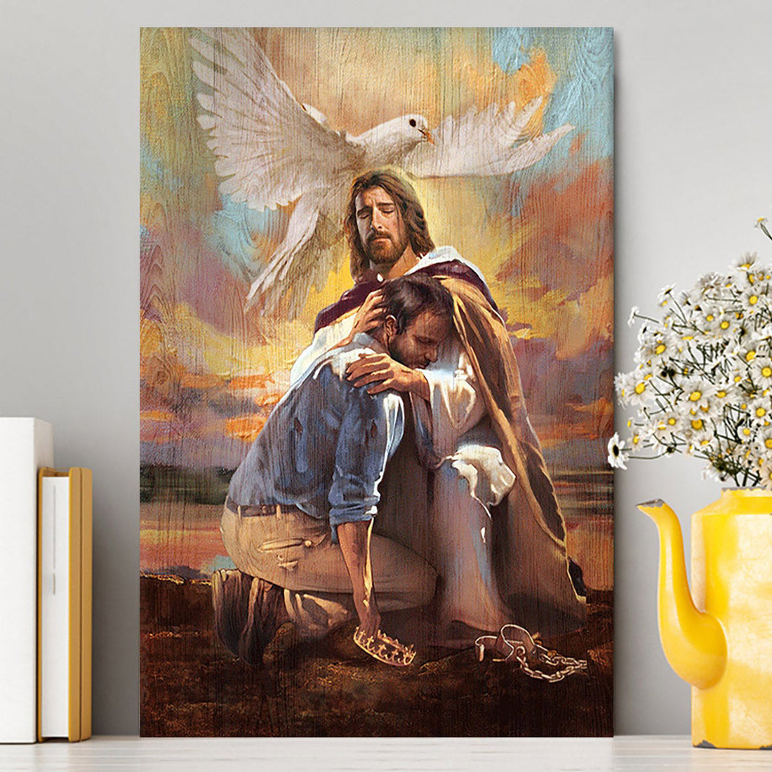 Dove Of Peace Sheltered In The Arms Of God Canvas Art - Bible Verse Wa ...