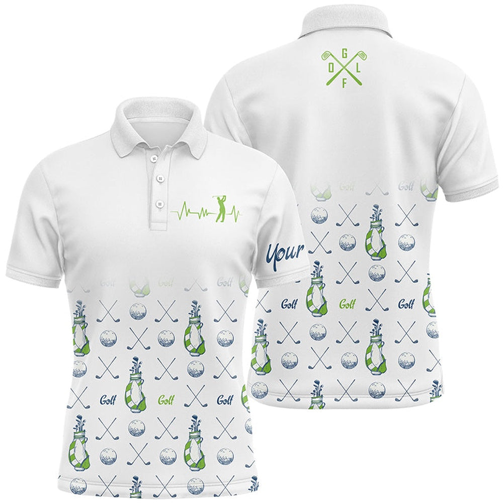 Golf Polo shirts, Mens Golf Polo Shirt Custom Golf Clubs Pattern White ...