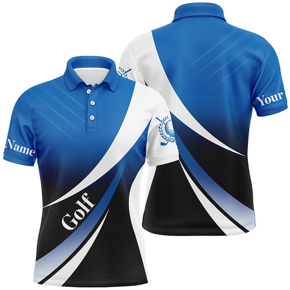 Golf Polo shirts, Mens Golf Polo Shirts Custom Name Blue And White Gol ...
