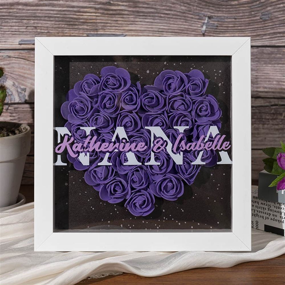 Mother's Day Flower Shadow Box, Personalized Grandma Purple Flower Sha ...