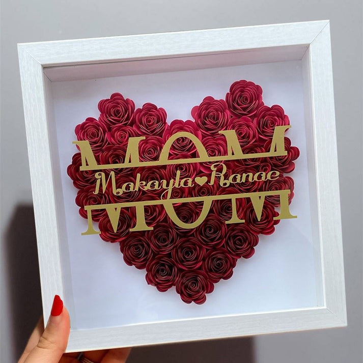 Mother's Day Flower Shadow Box, Personalized Mom FireBrick Heart Flowe ...