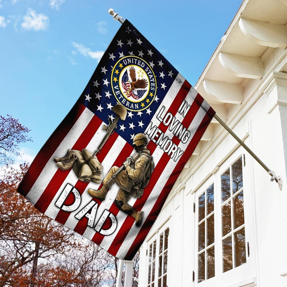 US Veteran Flag, In Loving Memory Veteran Dad Flag, Veteran Garden Fla ...