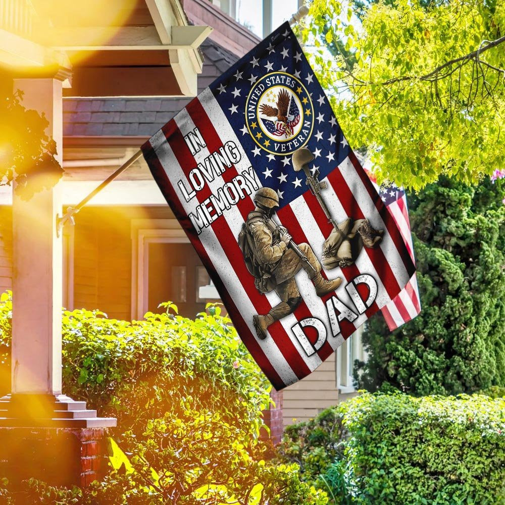 US Veteran Flag, In Loving Memory Veteran Dad Flag, Veteran Garden Fla ...