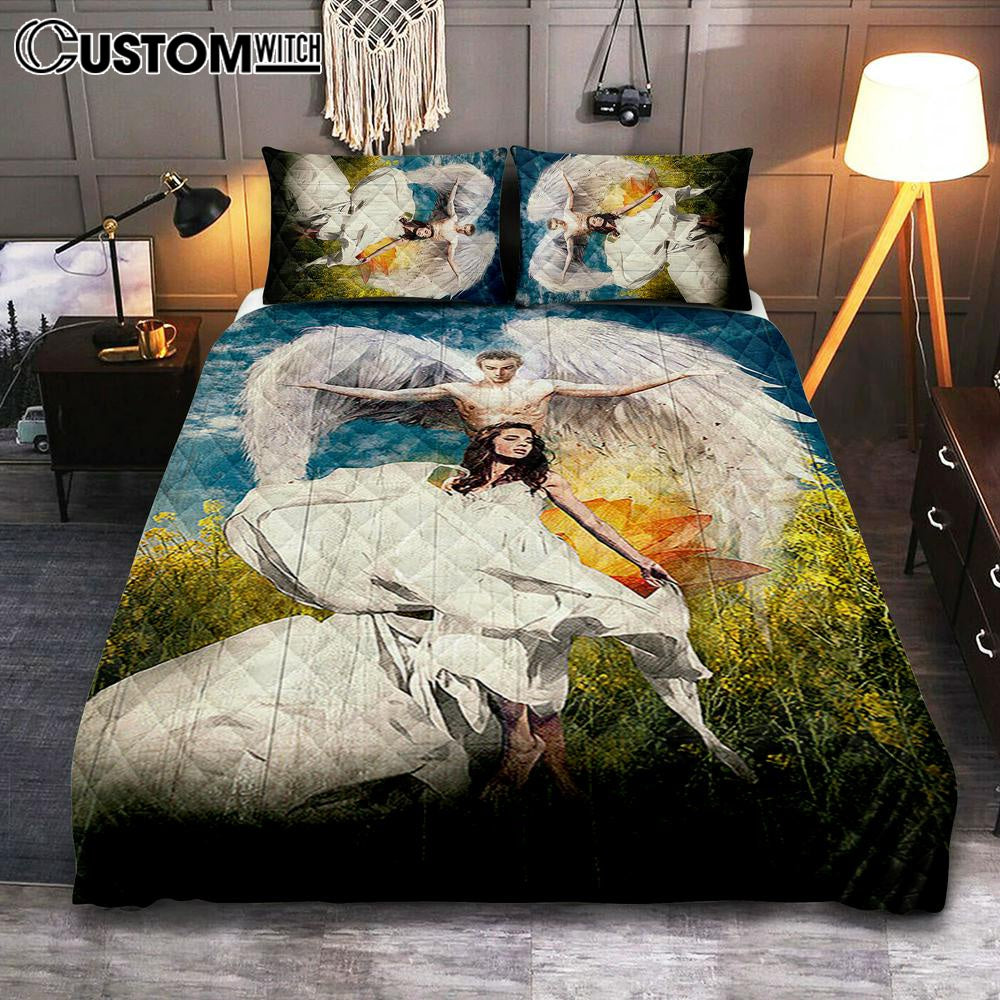 Angel Wings Lotus Flower Jesus Painting Quilt Bedding Set Bedroom - Ch ...