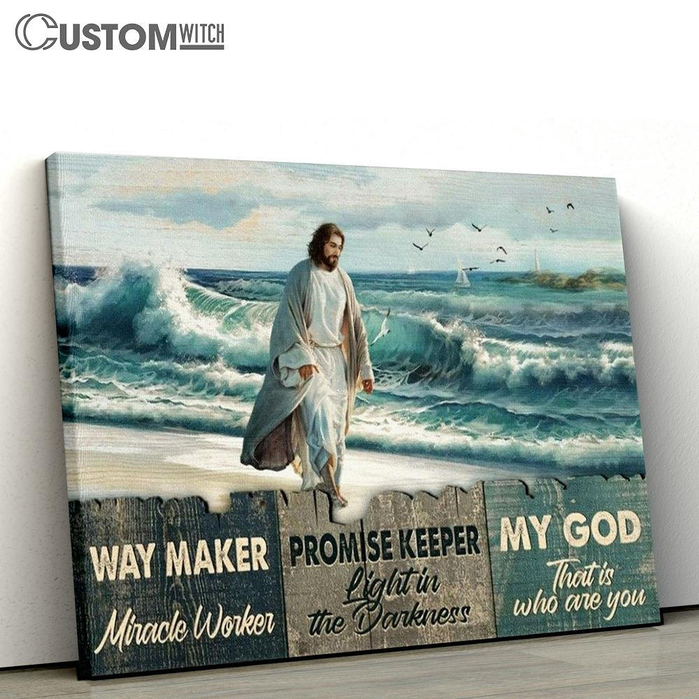 Beach Painting Walking With Jesus Way Maker Miracle Worker Canvas Post ...