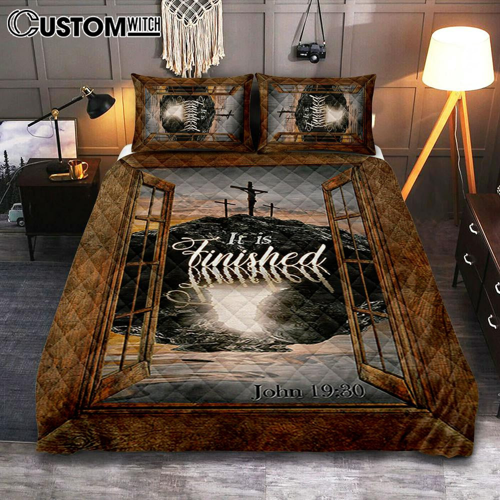 Black Rock Mountain Wooden Cross It Is Finished Quilt Bedding Set Bedr ...