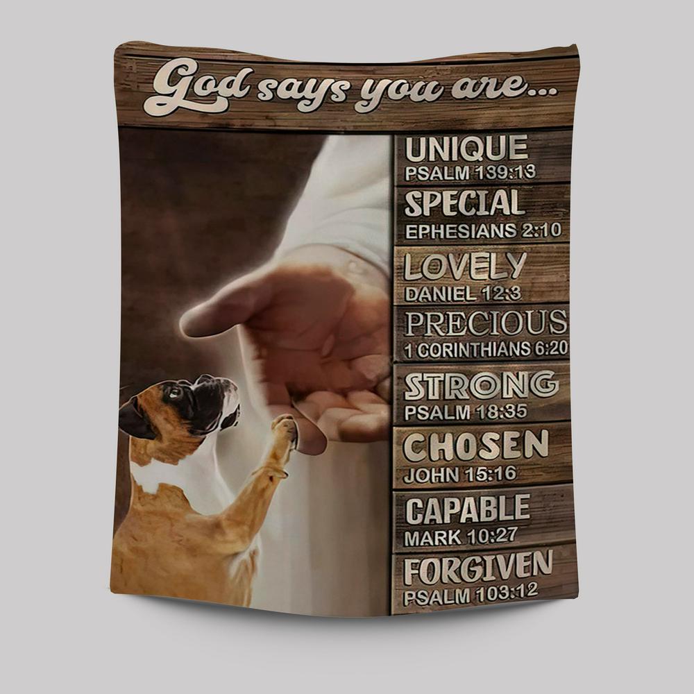 Boxer Boxer Jesus Hand God Says You Are Tapestry - Christian Wall Art ...