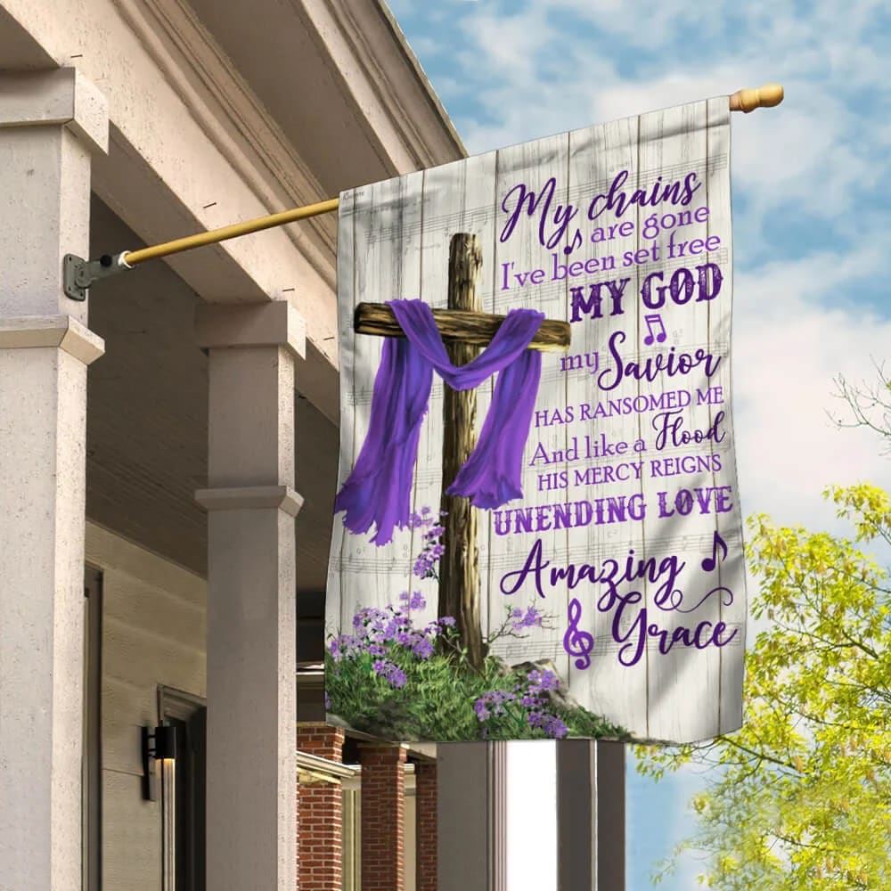 Christian Cross Amazing Grace Purple House Flags, Christian Flag, Scri ...