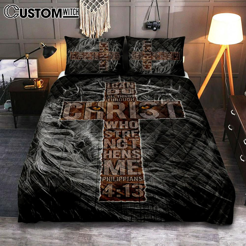 Cross Black Lion - I Can Do All Things Through Christ Quilt Bedding Se ...