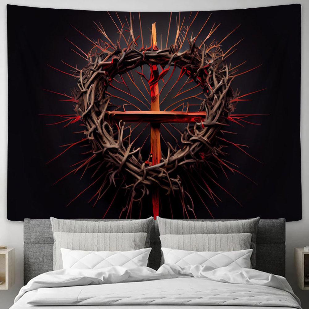 Cross Crown Thorns Jesus Christ Tapestry Pictures - Faith Art - Christ – Customwitch