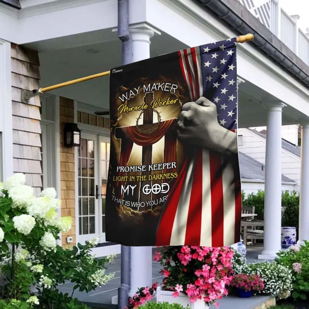Cross With Jesus Way Maker And Miracle Worker House Flags, Christian F ...