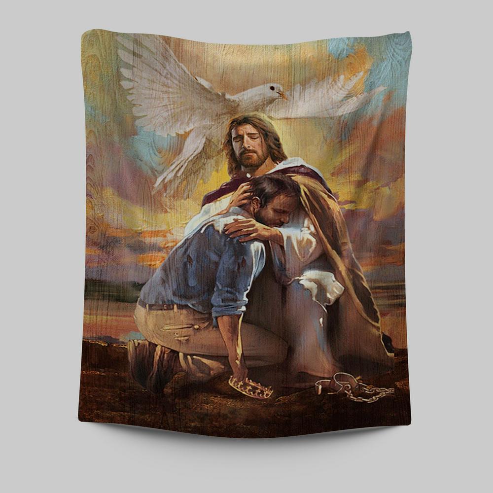 Dove Of Peace Sheltered In The Arms Of God Tapestry Art - Bible Verse ...