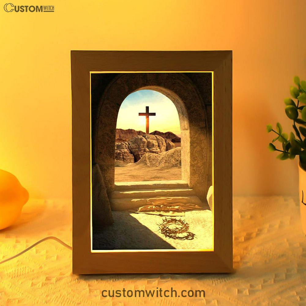 Empty Tomb Crown Of Thorns Rugged Cross Frame Lamp Pictures - Christia – Customwitch