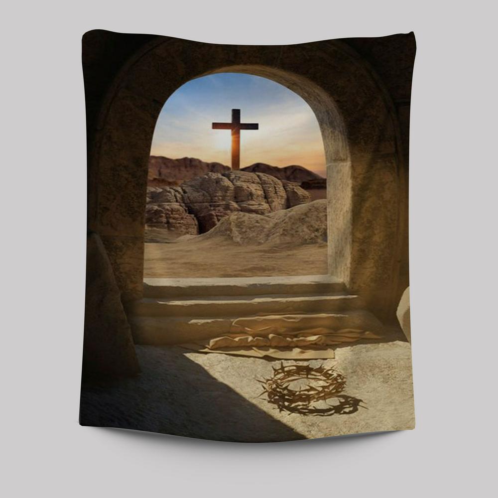 Empty Tomb Crown Of Thorns Rugged Cross Tapestry Pictures - Christian – Customwitch
