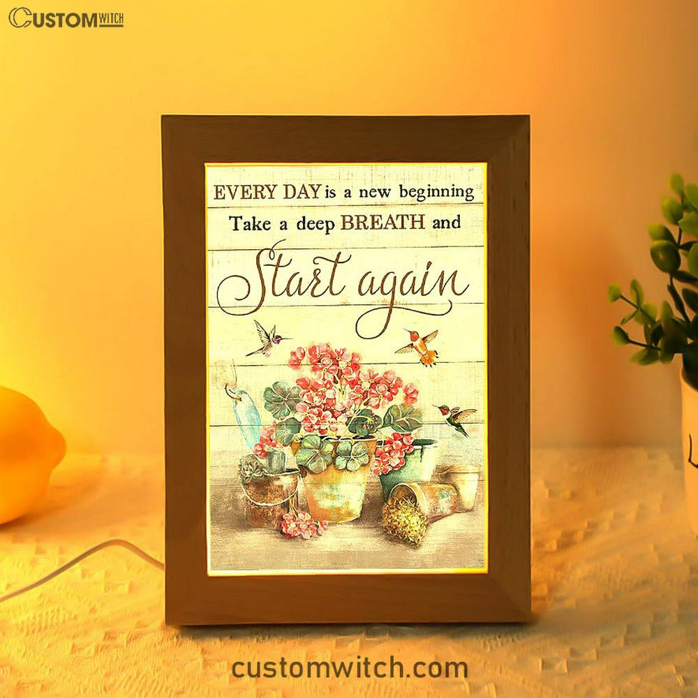 Every Day Is A New Beginning Red Geranium Hummingbird Frame Lamp Art ...