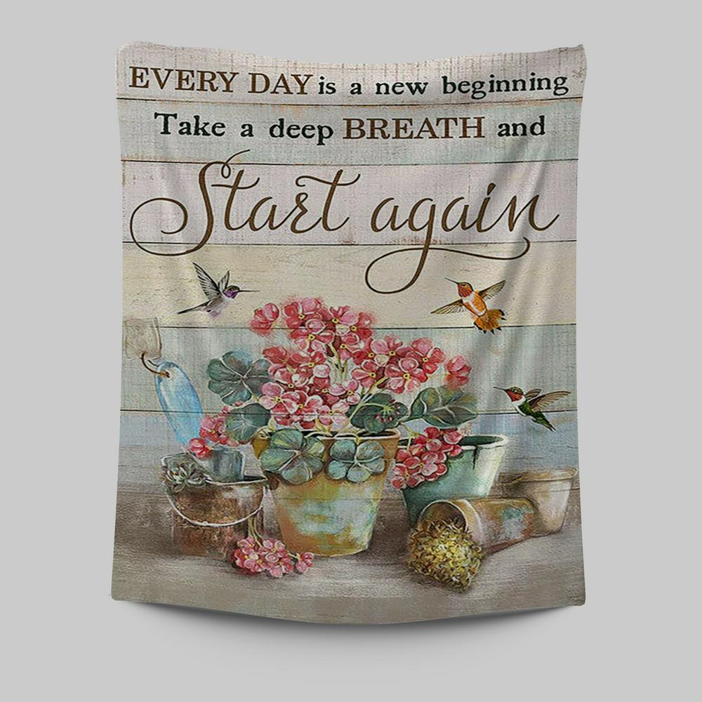 Every Day Is A New Beginning Red Geranium Hummingbird Tapestry Art - C ...