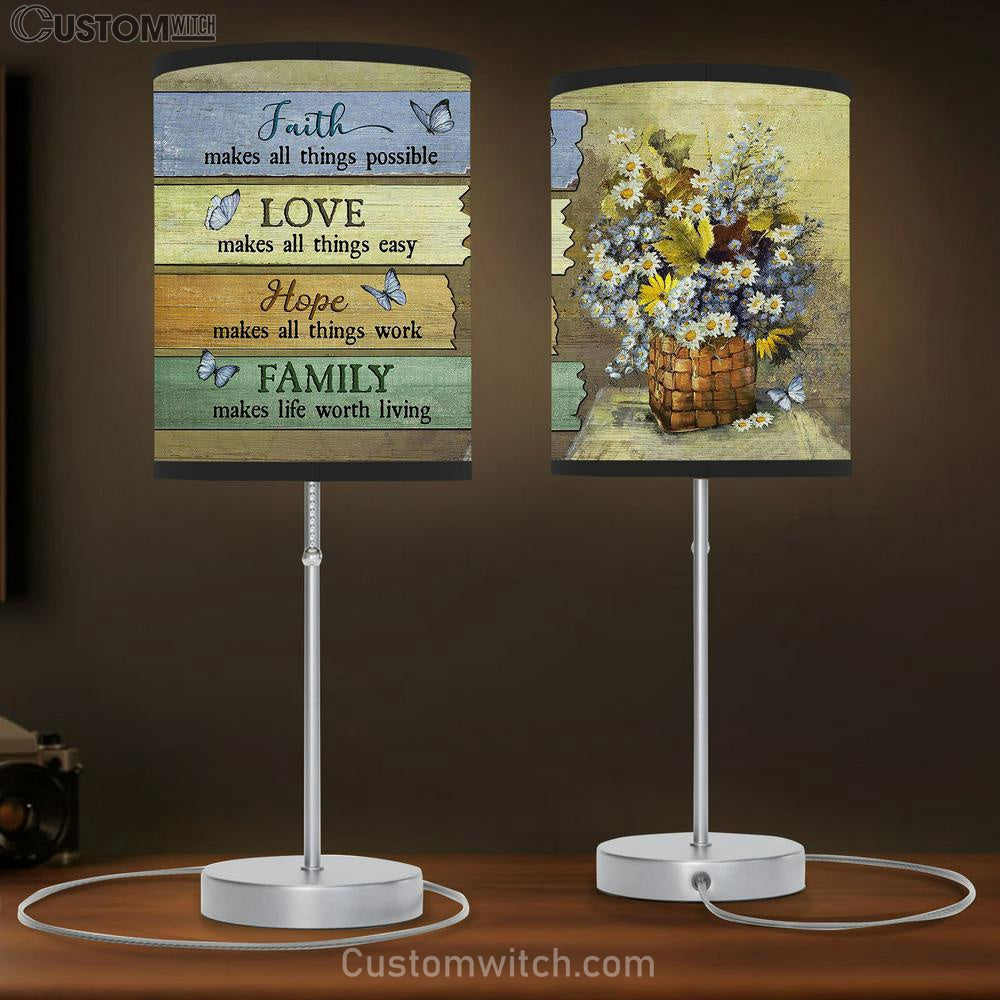 Faith Makes All Things Possible Daisy Flower Blue Butterfly Table Lamp ...