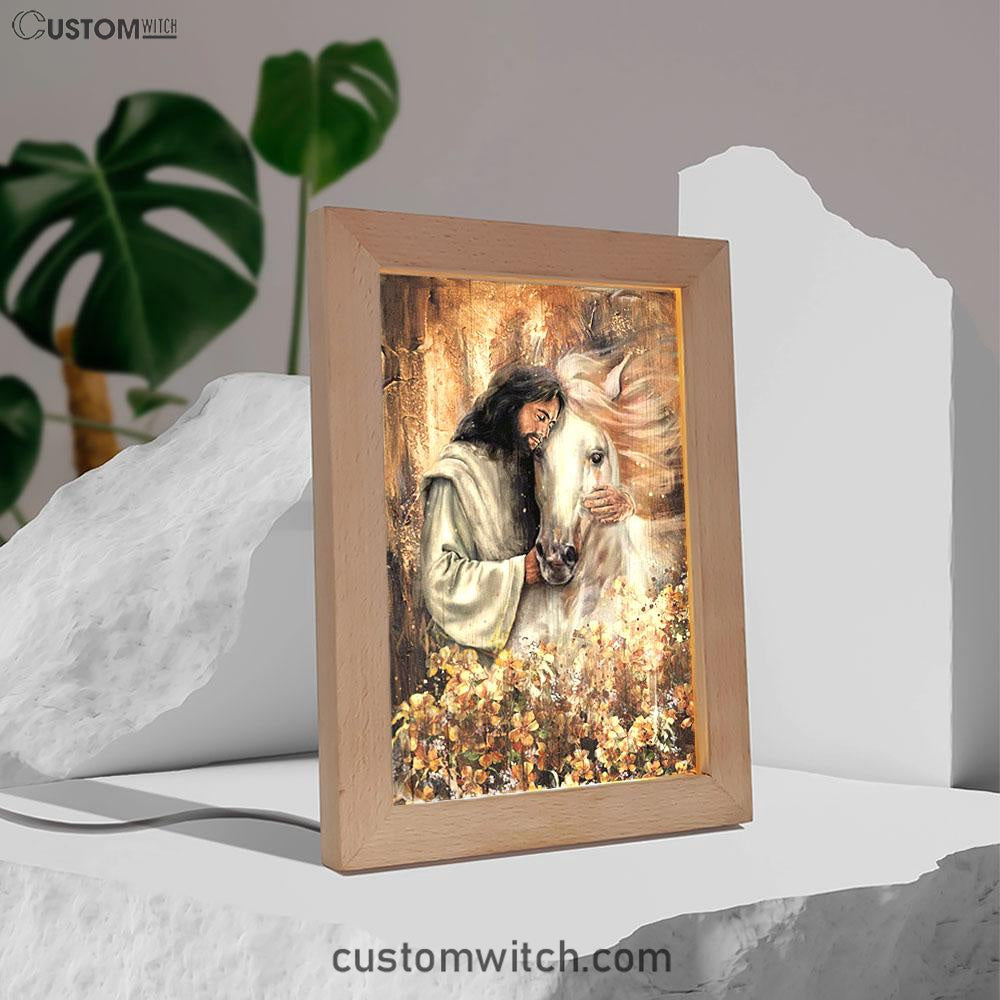 Flower Garden Jesus Hugging A Horse Frame Lamp Art - Bible Verse Art - – Customwitch
