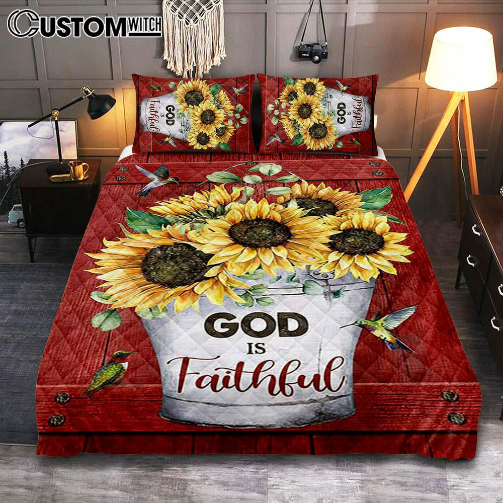God Is Faithful Sunflower Hummingbird Quilt Bedding Set Bedroom - Bibl ...