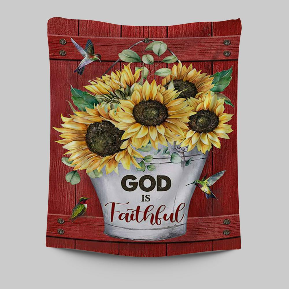 God Is Faithful Sunflower Hummingbird Tapestry Wall Art - Bible Verse ...