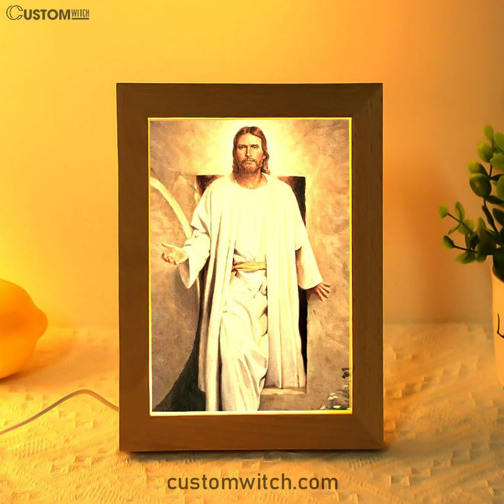 He Is Risen - White Jesus Picture 5 - Jesus Frame Lamp Art - Christian – Customwitch