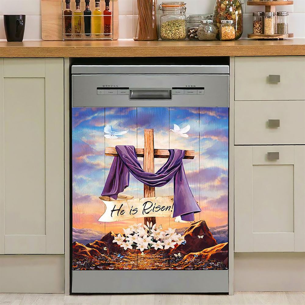 He Is Risen Easter Bunny Cross Lily Flower White Butterfly Purple Silk ...