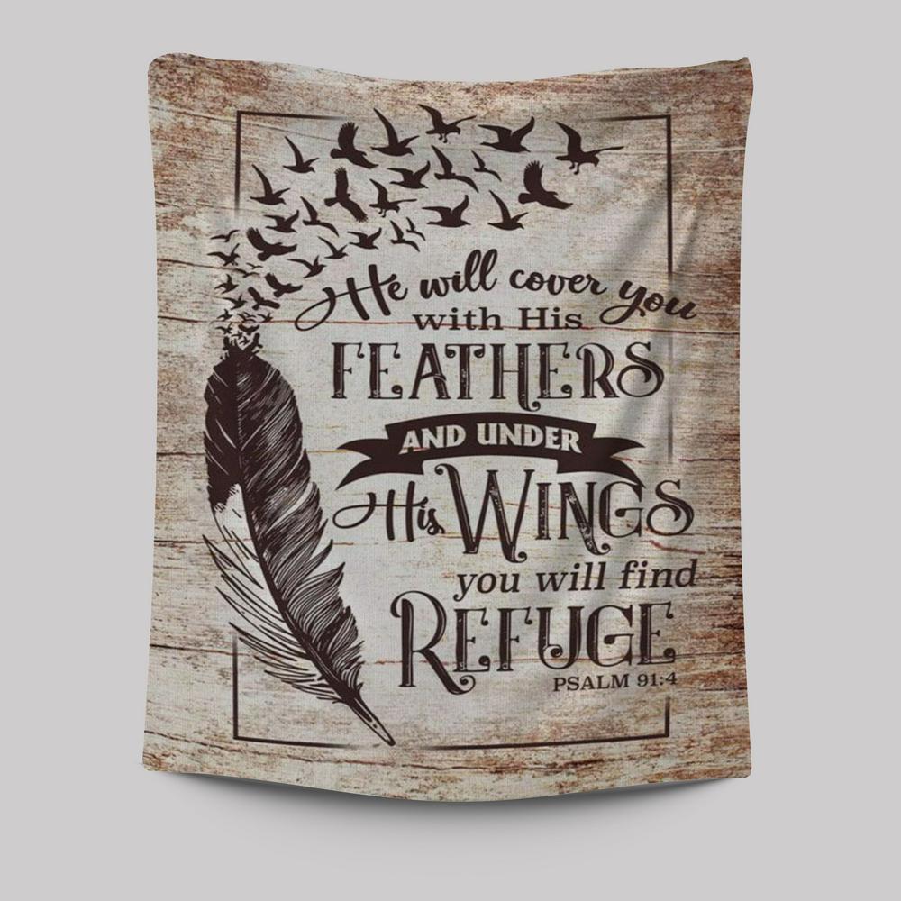 He Will Cover You With His Feathers Psalm 914 Bible Verse Wall Decor A ...