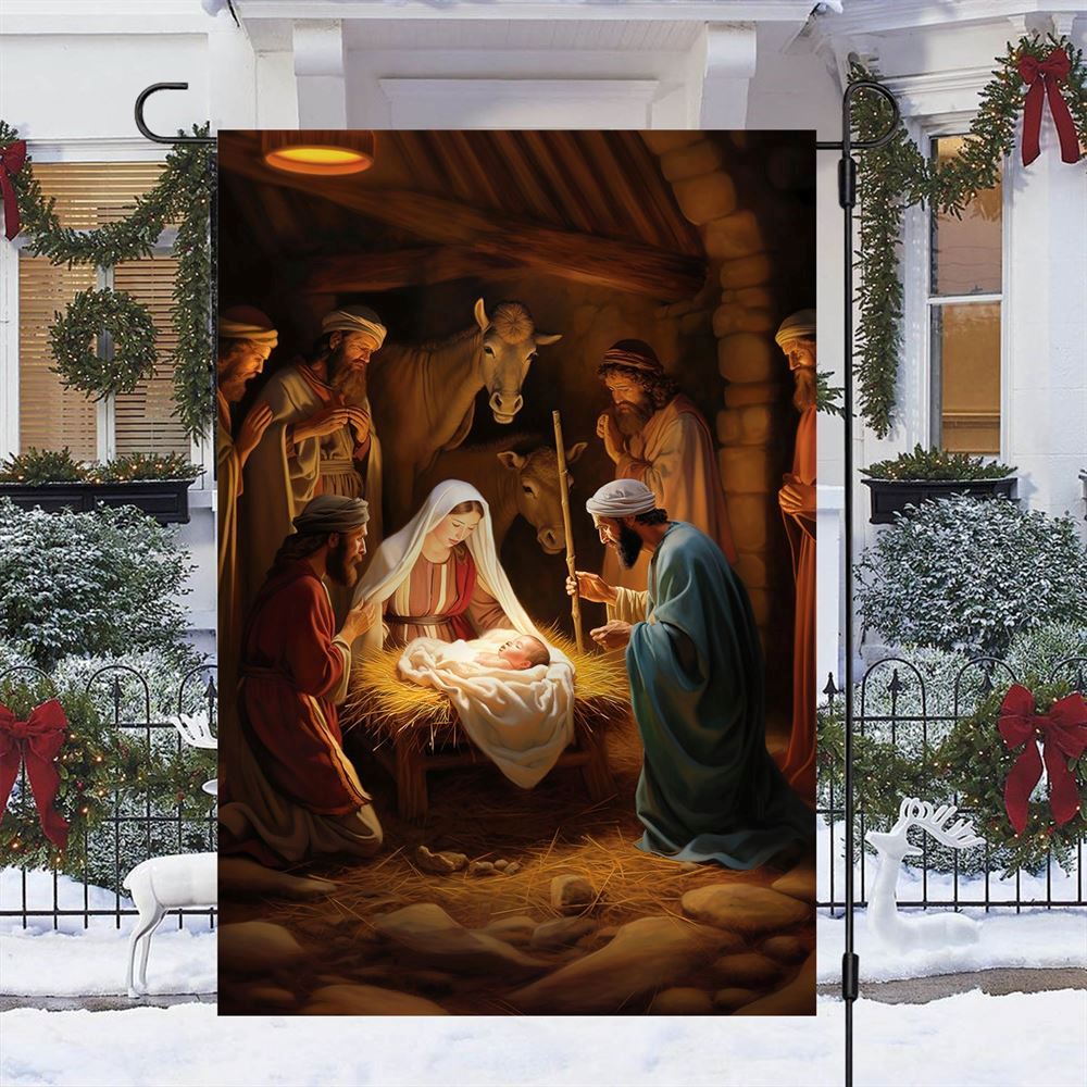 Holy Family The Birth Of Hope On Christmas Eve Flag, Christian Christm ...