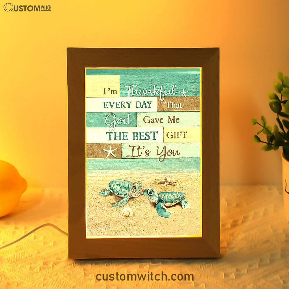 I'm Thankful Every Day Blue Sea Turtle Frame Lamp Art - Bible Verse Ar ...