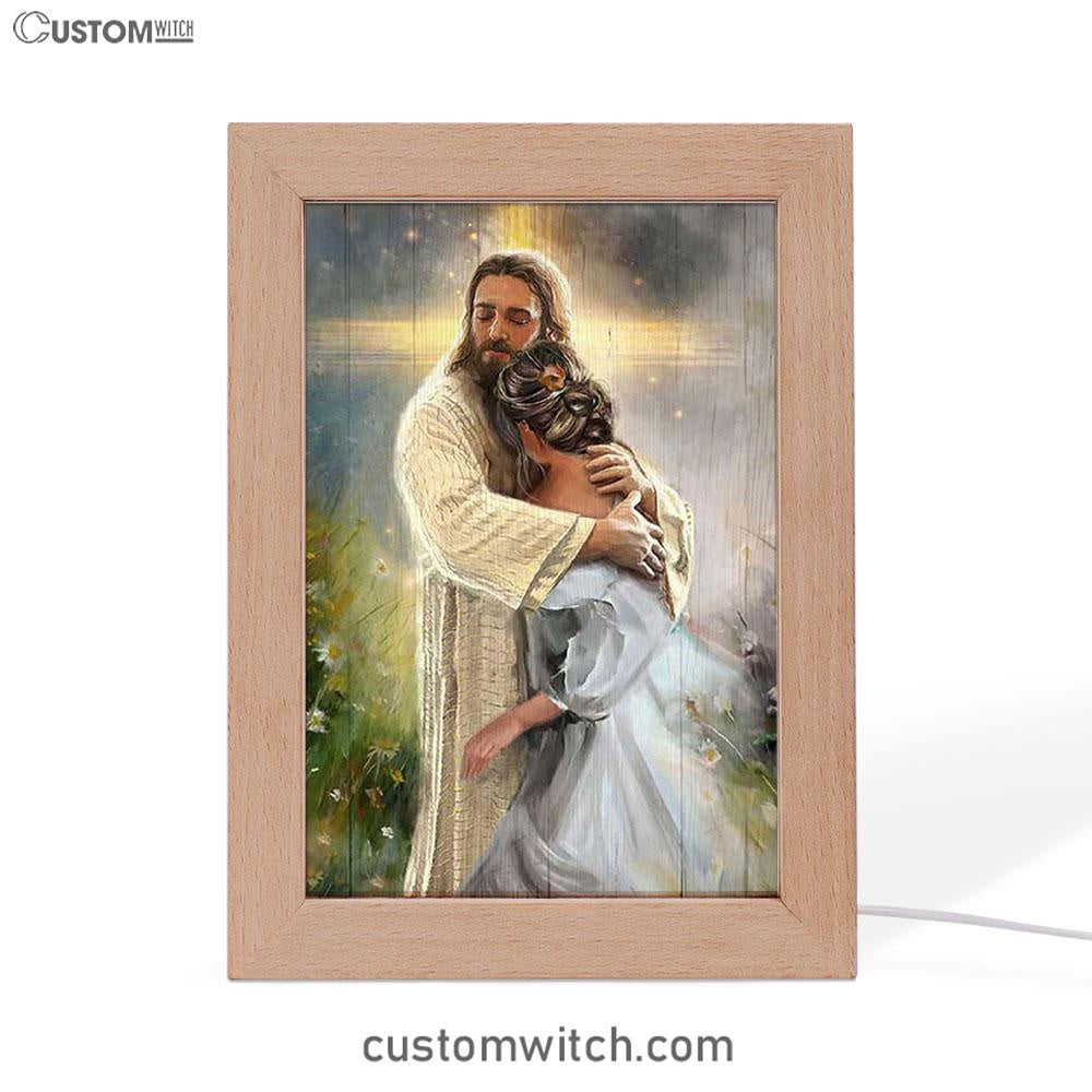 In The Arms Of God Frame Lamp - Jesus Hug Daisy Field Frame Lamp Art ...
