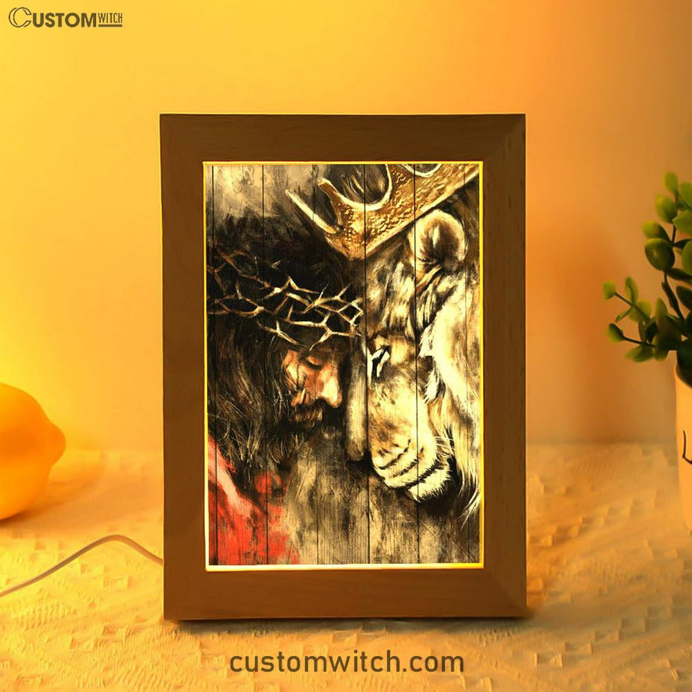 Jesus And Lion Of Judah Frame Lamp Prints - Jesus Christ Frame Lamp Ar – Customwitch