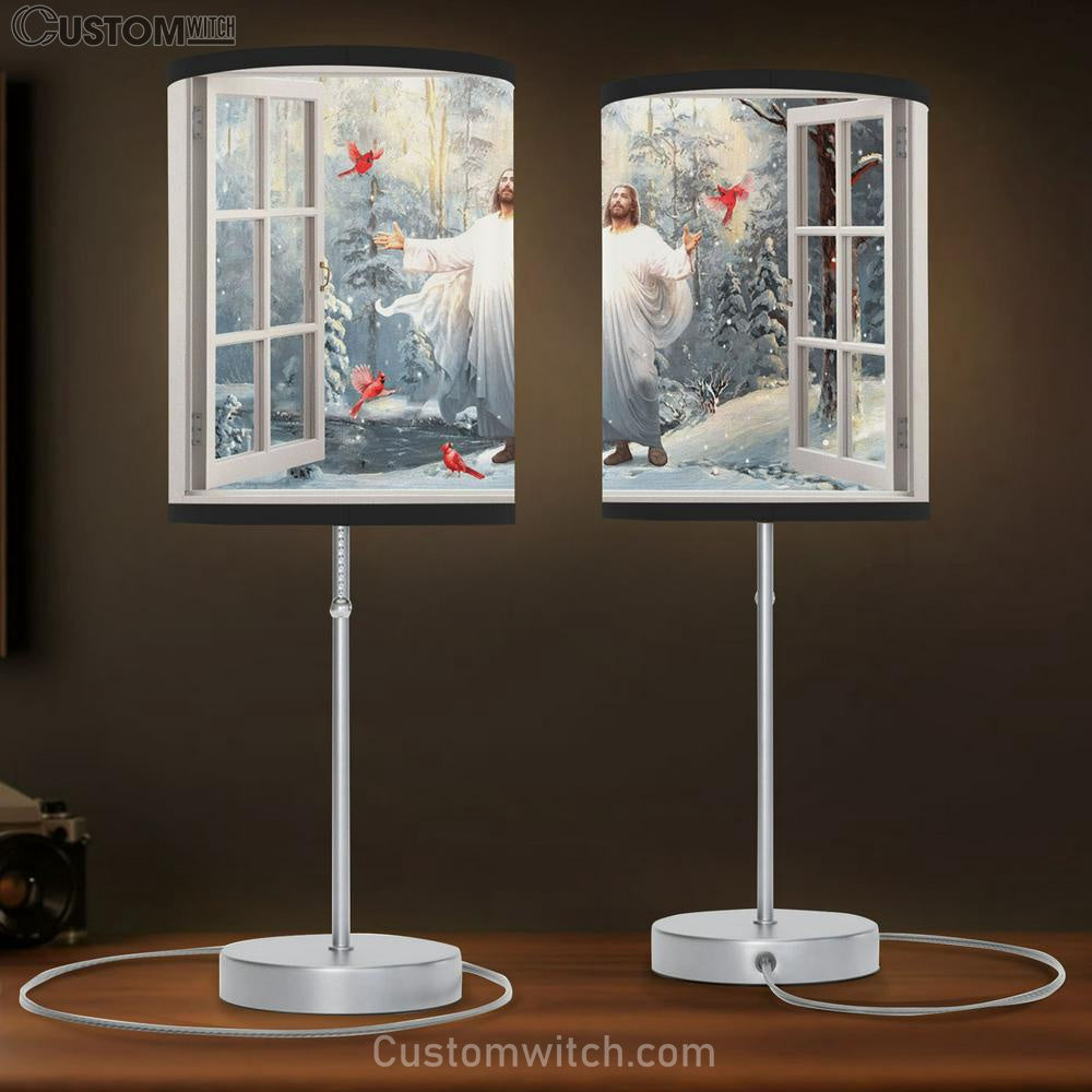 Jesus Cardinals Into The Winter Forrest Large Table Lamp - Christian T ...