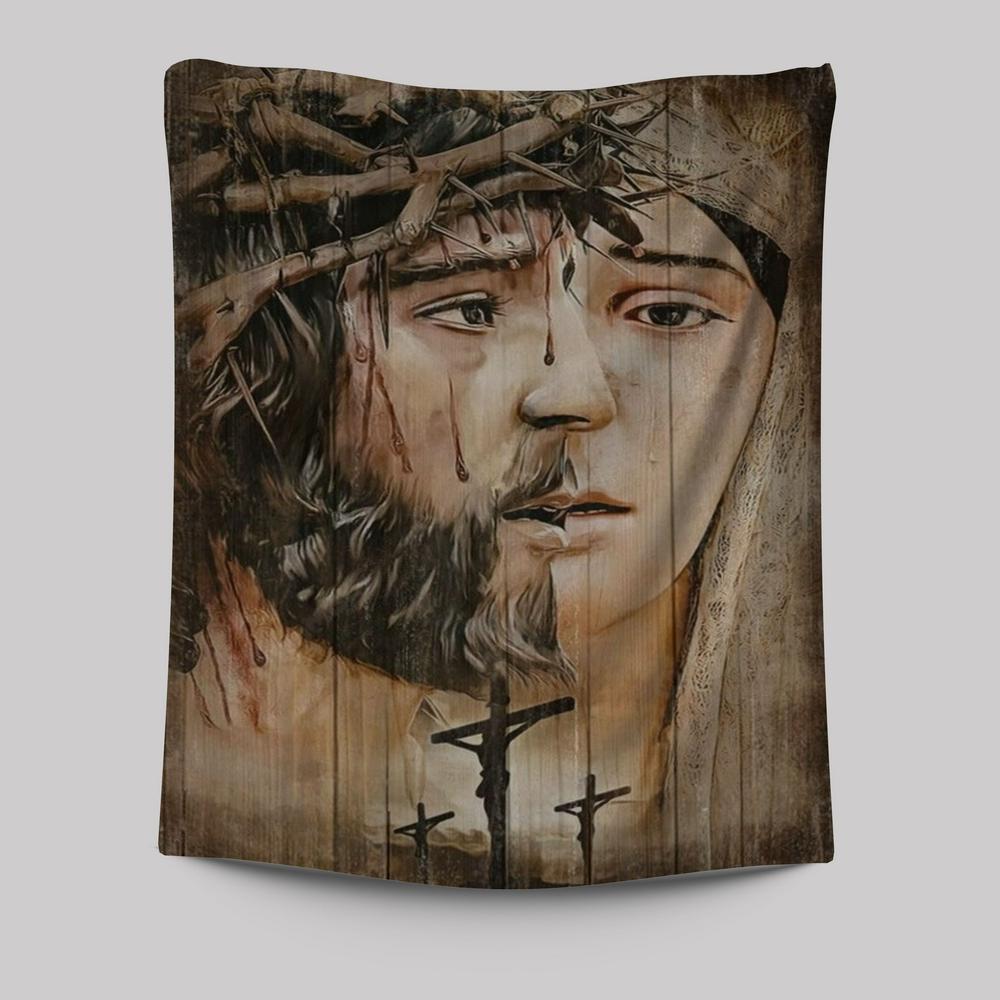 Jesus Christ, Virgin Mary, Crown Of Thorns, Jesus On The Cross Tapestr – Customwitch