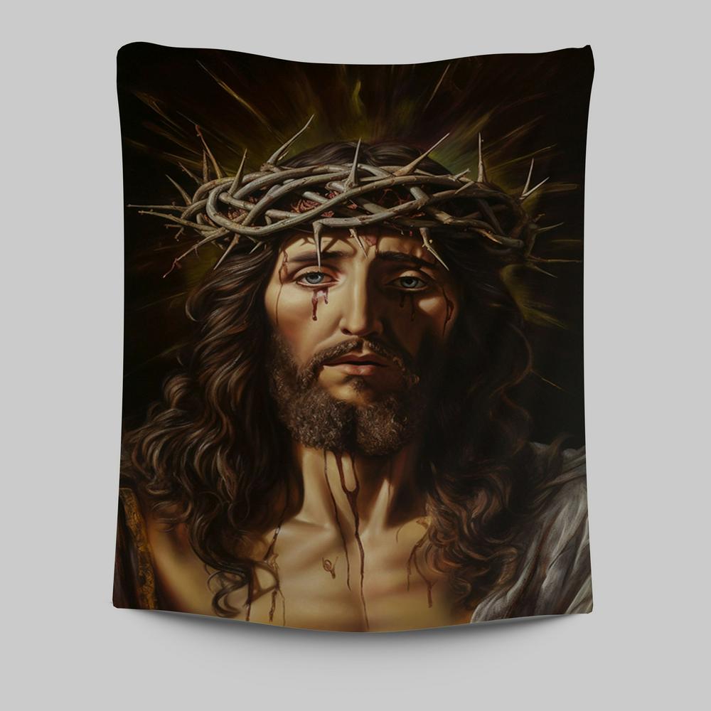 Jesus Christ Wears Crown Of Thorn Tapestry Prints - Jesus Tapestry Art – Customwitch