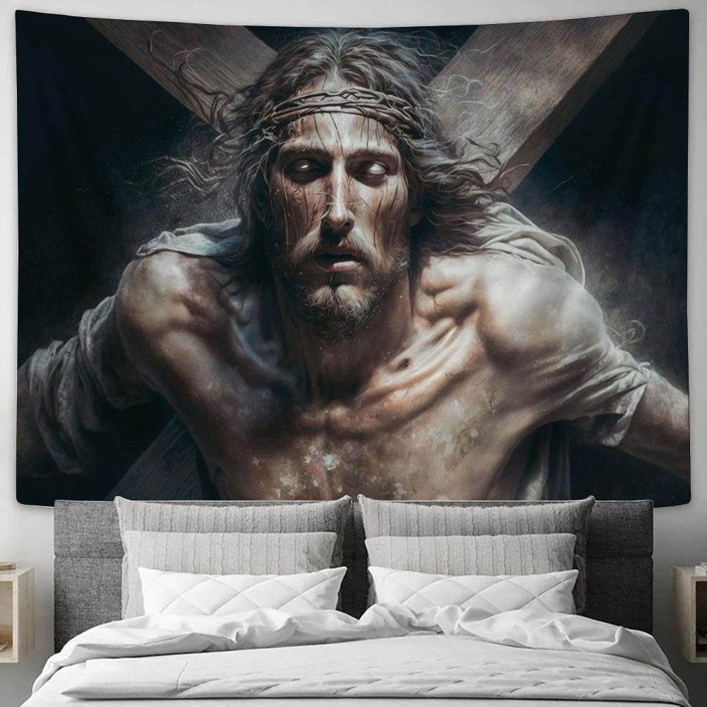 Jesus Christ With Crown Thorns Crucification Resurrection Tapestry Pic ...