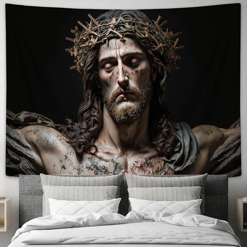 Jesus Christ With Crown Thorns Tapestry Pictures - Faith Art - Christi – Customwitch