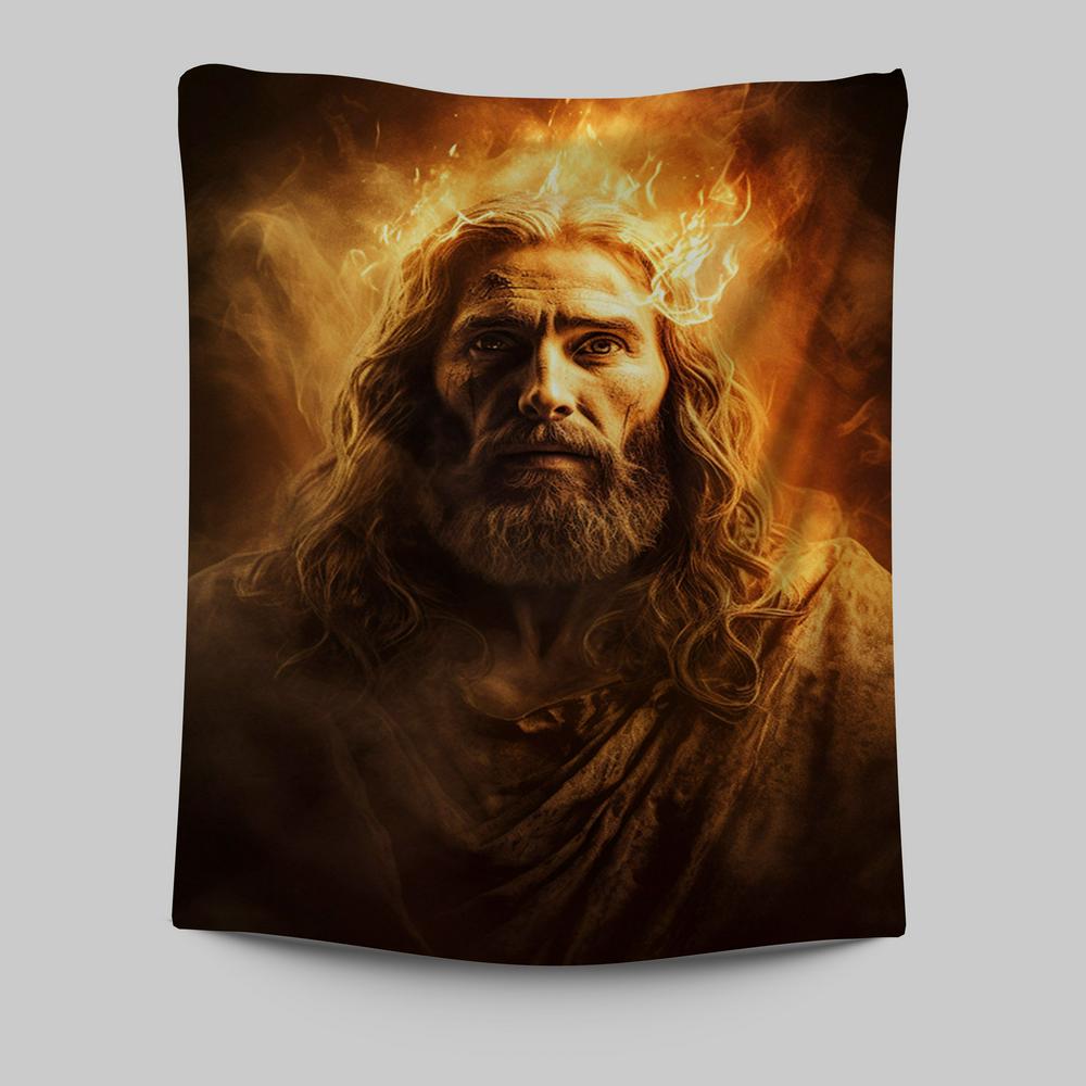Jesus Christ With Fire Tapestry Prints - Jesus Tapestry Art - Christia – Customwitch