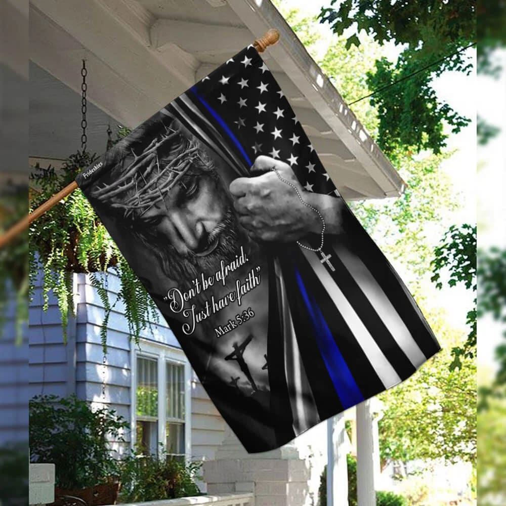 Jesus Christian Thin Blue Line House Flags, Christian Flag, Scripture ...