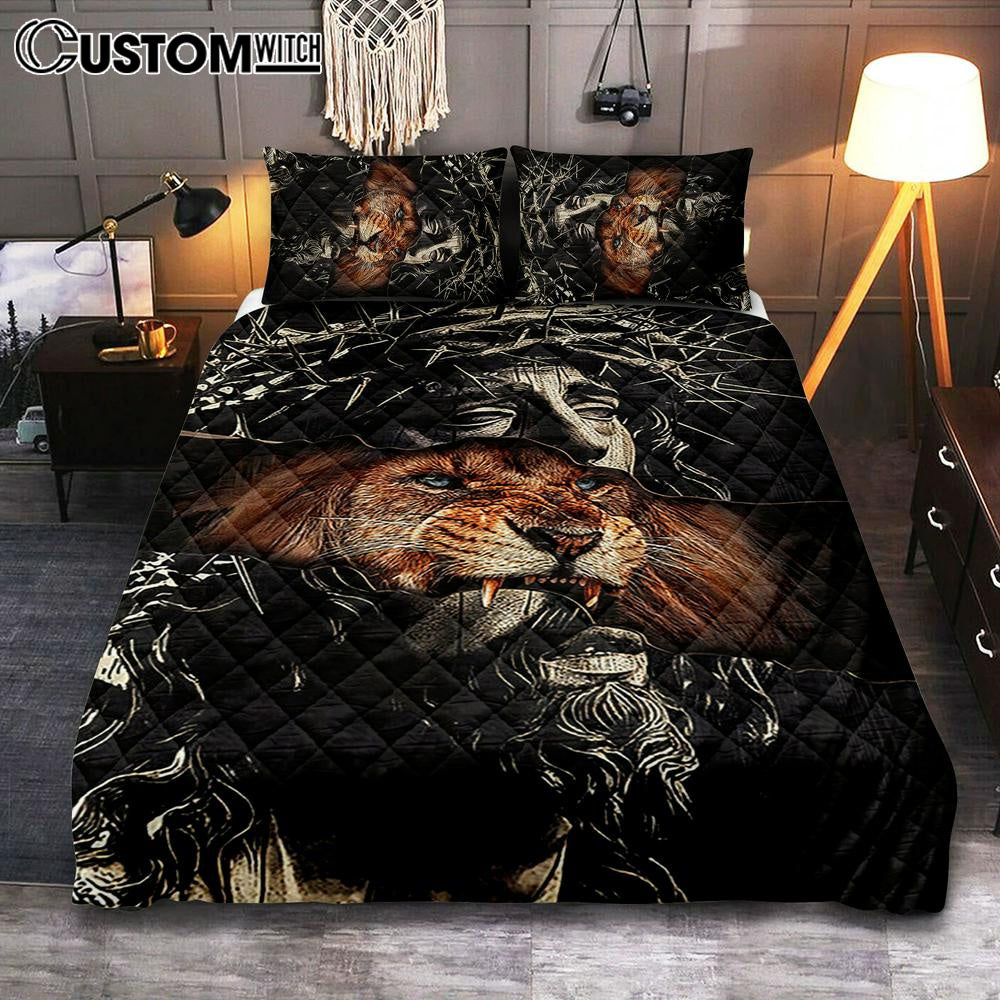 Jesus Crown Of Thorn And Lion Quilt Bedding Set - Christian Bedroom ...