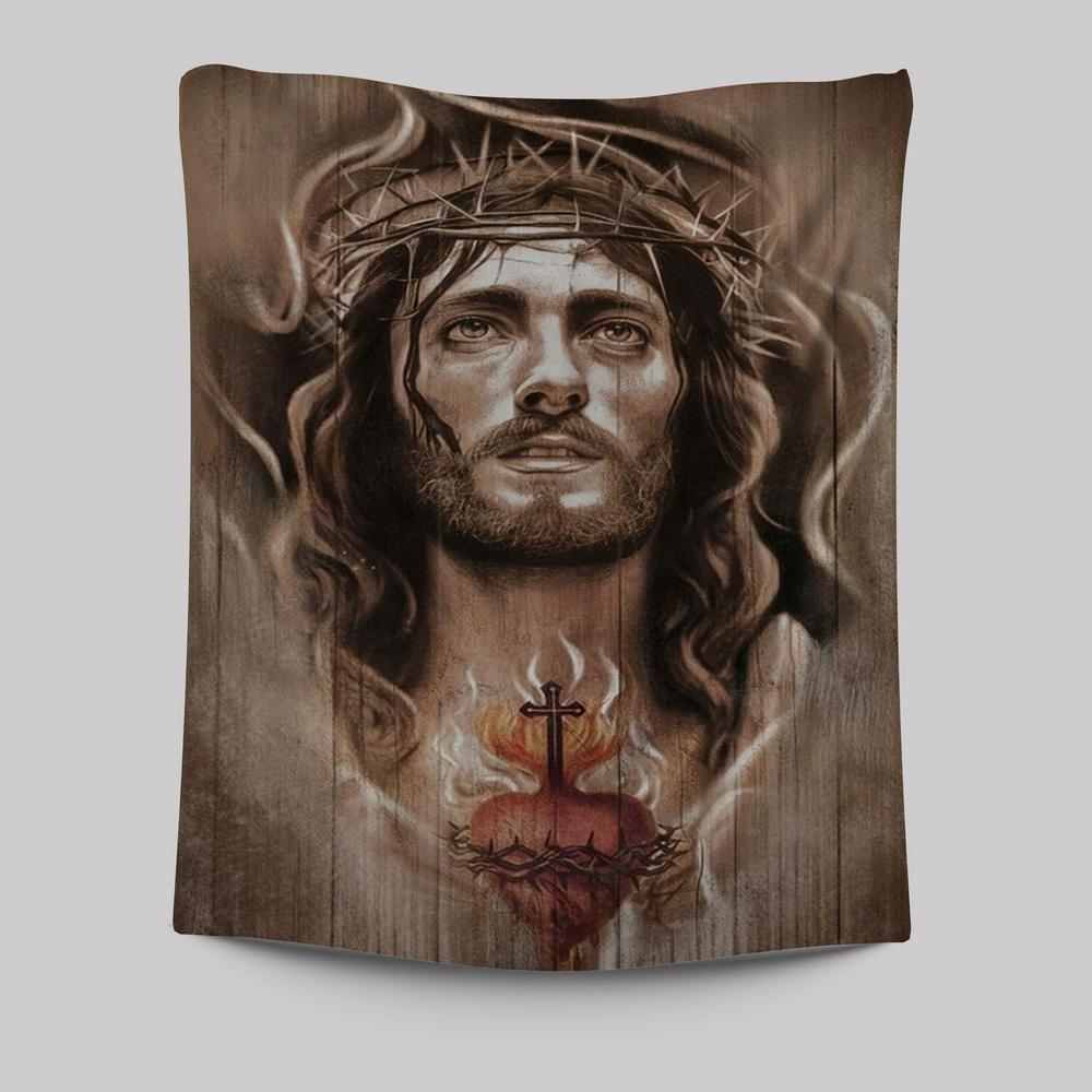 Jesus Crown Of Thorns Heart Cross Tapestry – Customwitch